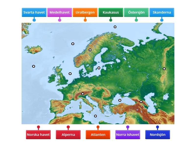 Berg och hav i Europa - Labelled diagram
