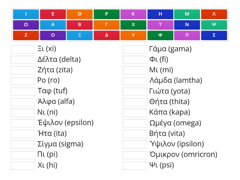 Greek Letters to Greek Letter Names - Match up