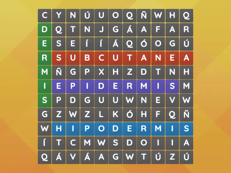 SOPA DE LETRAS SOBRE LAS CAPAS DE LA PIEL - Wordsearch
