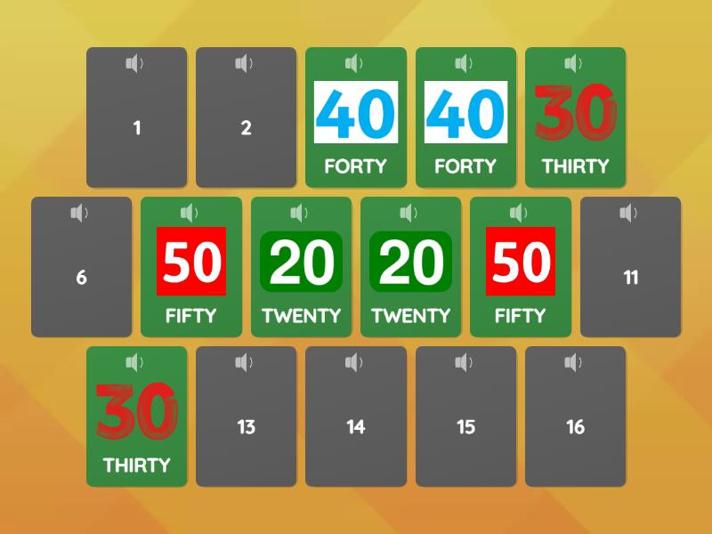 6. MEMORY GAME: NUMBERS 20 TO 90 - - Matching pairs