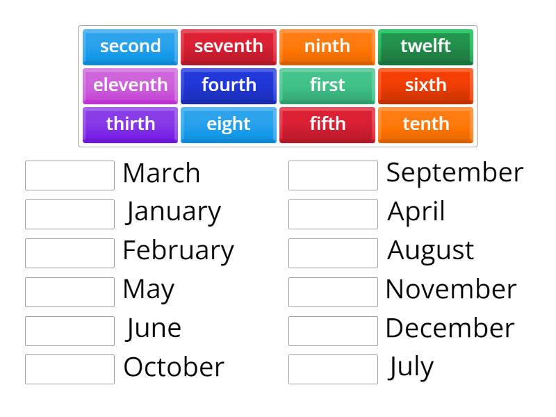 match the months in order - Match up