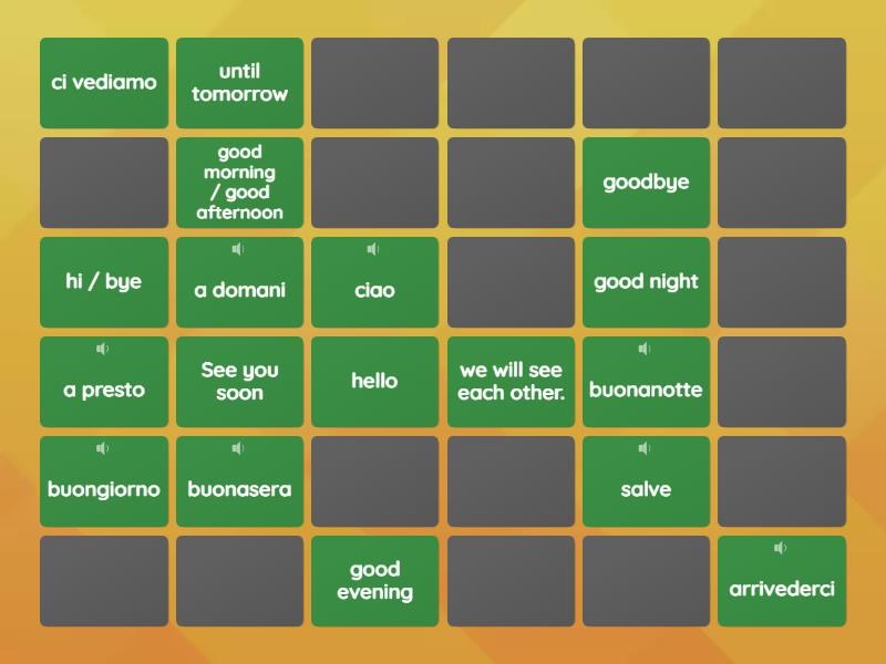 Italian Greetings and Introductions. - Matching pairs