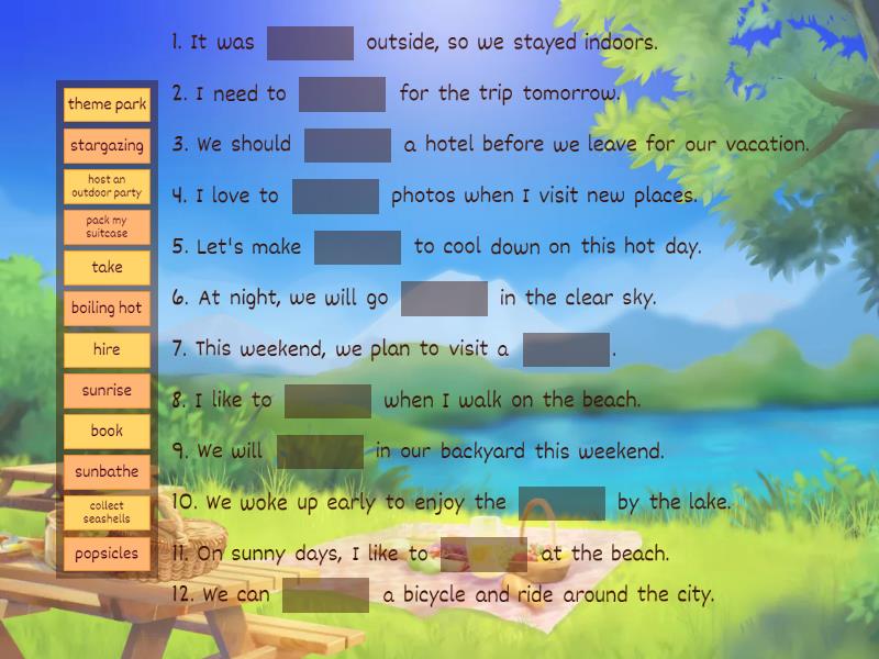summer activities - Complete the sentence