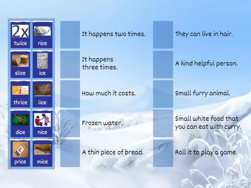 soft c - ice words - with clues - Match up