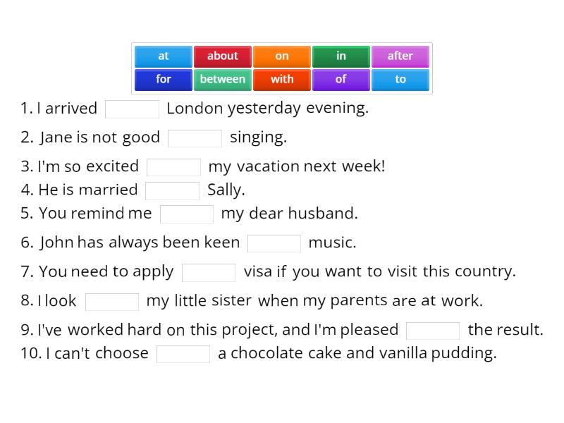 INTER 3B Dependent prepositions - Complete the sentence