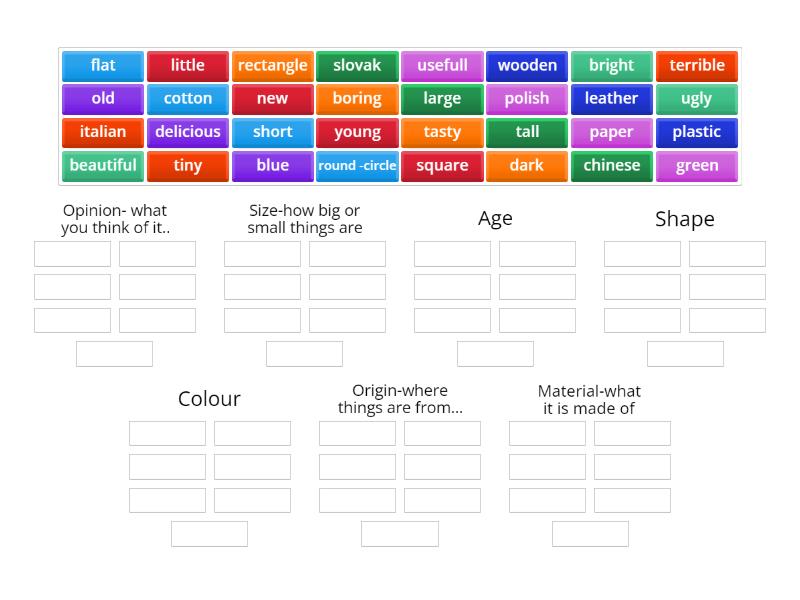 Adjectives sorting - Group sort