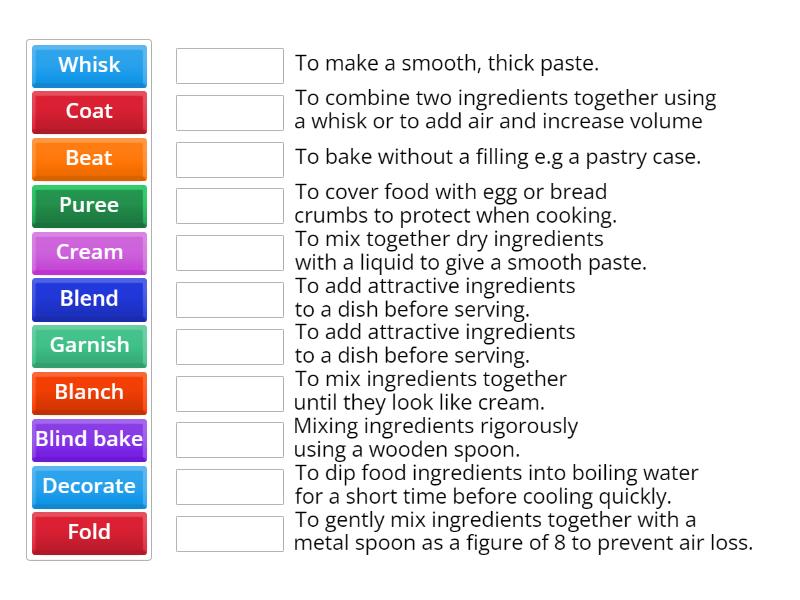 S3 Cookery Terms - Match up