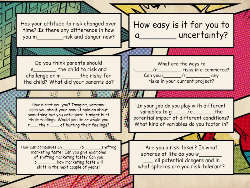 Risk taking (Questions with vocabulary) - Flip tiles