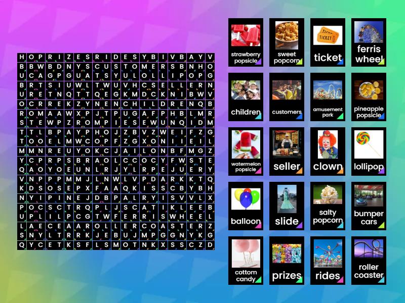 Word search - amusement park - Sopa de letras
