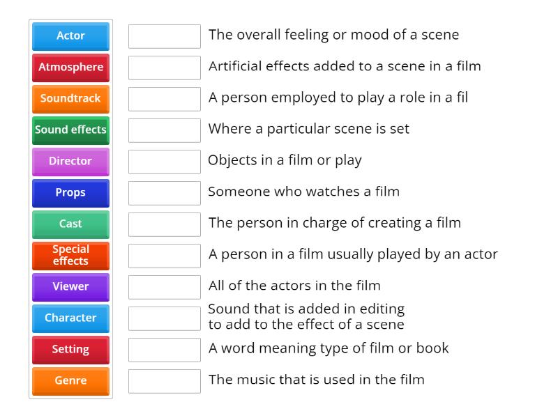 FIlm vocabulary - Vocab - Match up
