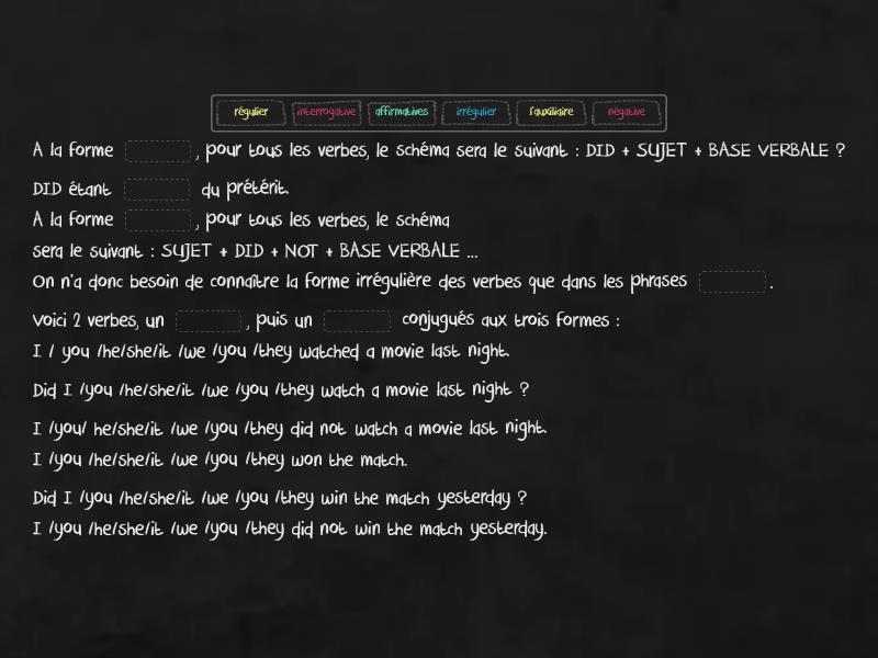 2. Le prétérit simple - 2ème partie - Complete the sentence