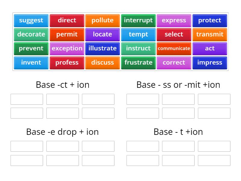 Adding –ion -tion -ssion - Group sort