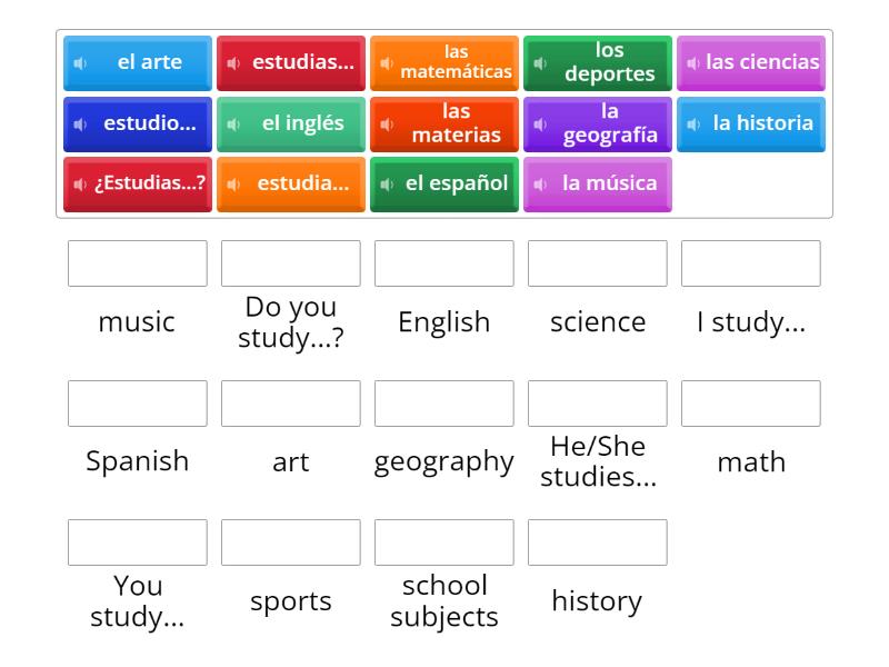 Las materias - Subjects (School) - Match up