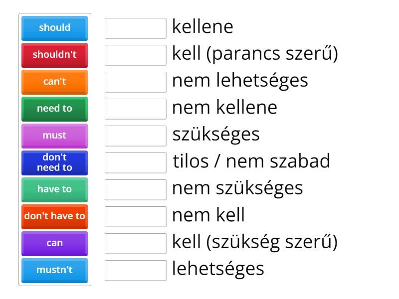 magyar MODAL VERBS - Match up