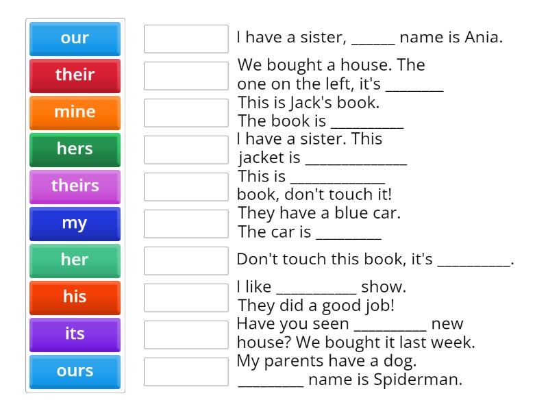 Elementary and beginners Possessive adjectives and possessive pronouns - Une las parejas