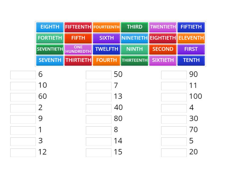 MATCH THE ORDINAL NUMBERS - Match up