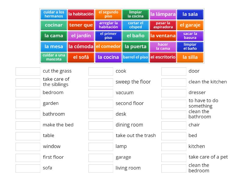 House and Chores Vocabulary - Match up