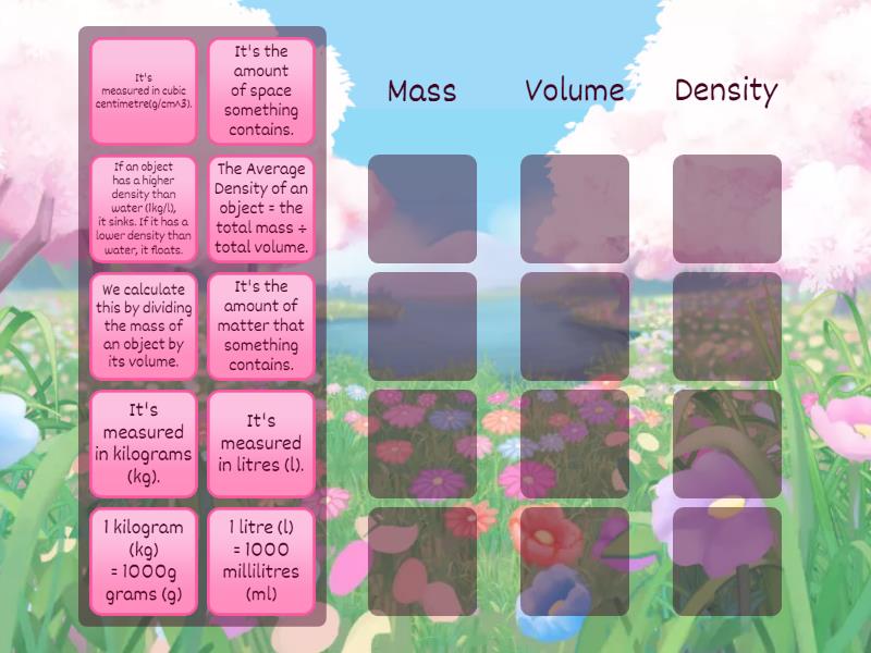 Level 5 - Defining Mass, Volume, and Density - Group sort