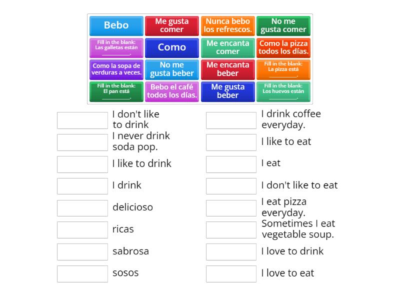 My Ideal Meal - Practice - Une las parejas