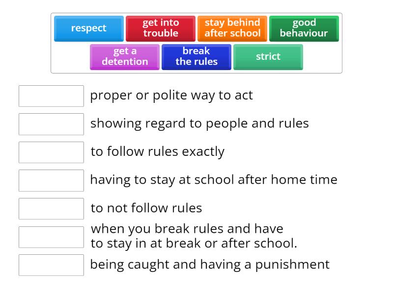 School Rules Vocabulary - Match up