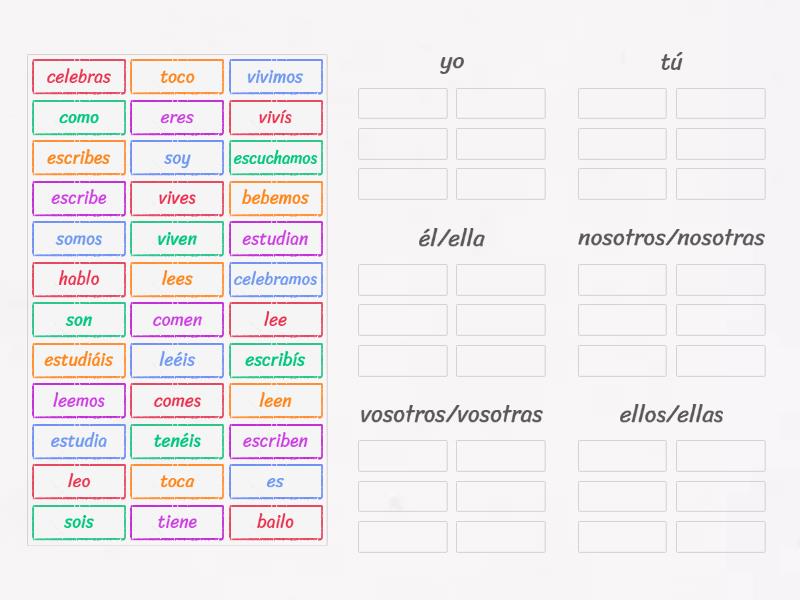 Presente de los verbos regulares - Group sort