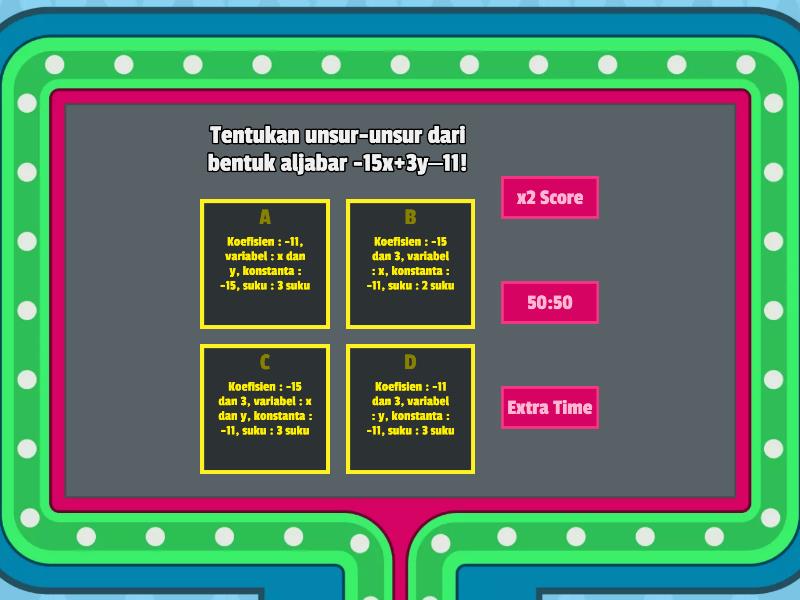 BENTUK ALJABAR 1 - Gameshow quiz