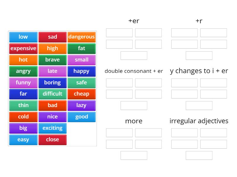 Classify the adjectives Comparative of superiority - Group sort