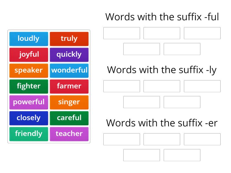 Spelling Word Sort (suffixes -ful, -ly, -er) - Group sort