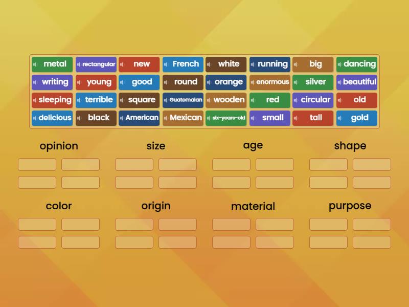 Order of adjectives classify activity - Ordenar por grupo