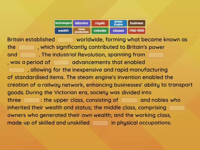 Industrial Revolution Cloze Procedure - Complete the sentence