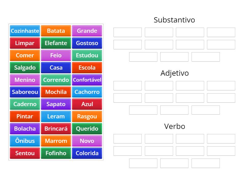 Substantivo, adjetivo ou verbo - Group sort