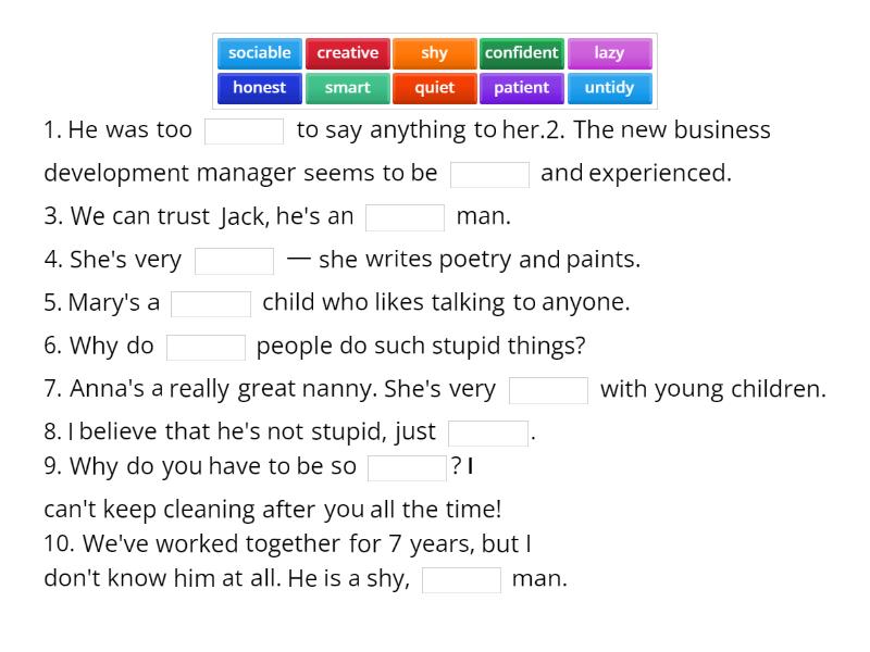 Character adjectives - Complete the sentence