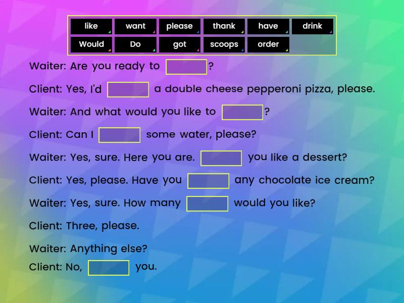 Today 2. Unit 2 C. At the cafe. - Complete the sentence