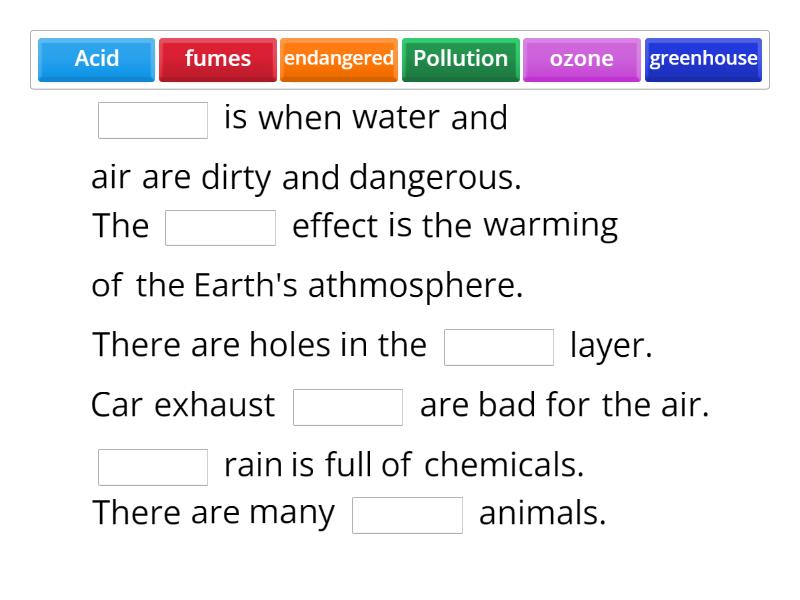 Nature and environment - protecting the environment - Complete the sentence