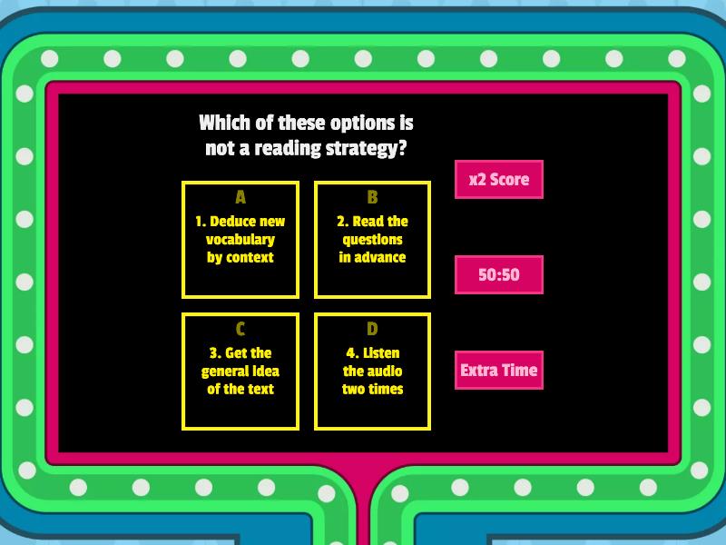 READING: STRATEGIES AND CRITERIA - Gameshow quiz