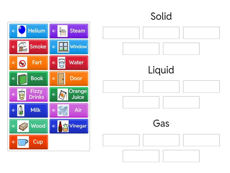 Solid, liquid or gas - Sorting - Ordenar por grupo