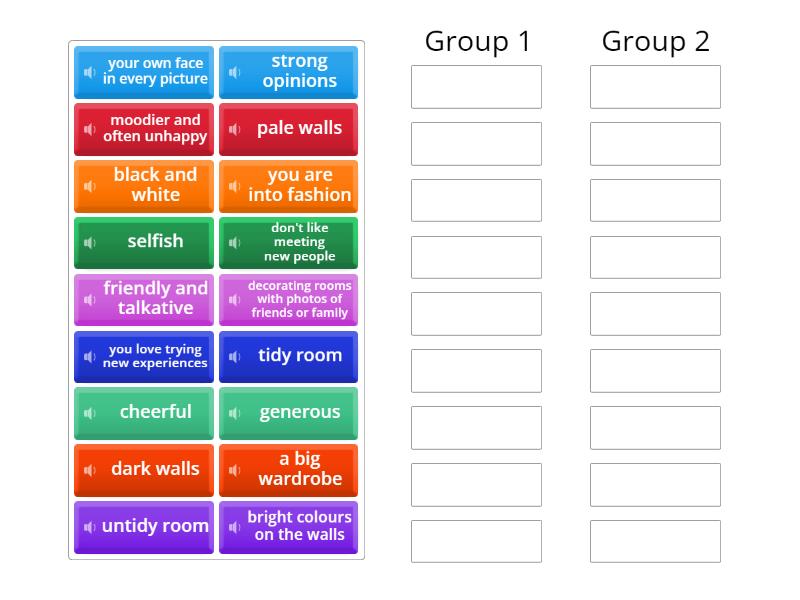 Match the rooms with personalities - Group sort