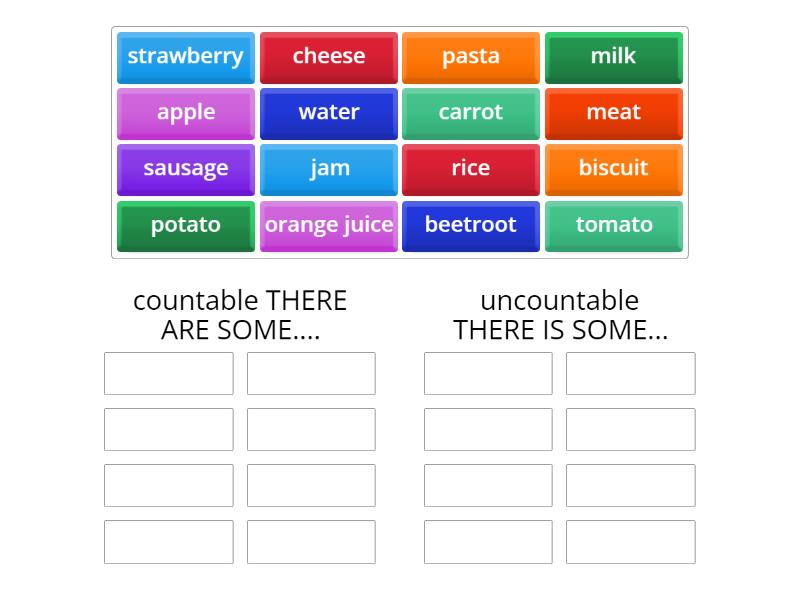 countable and uncountable nouns - Group sort