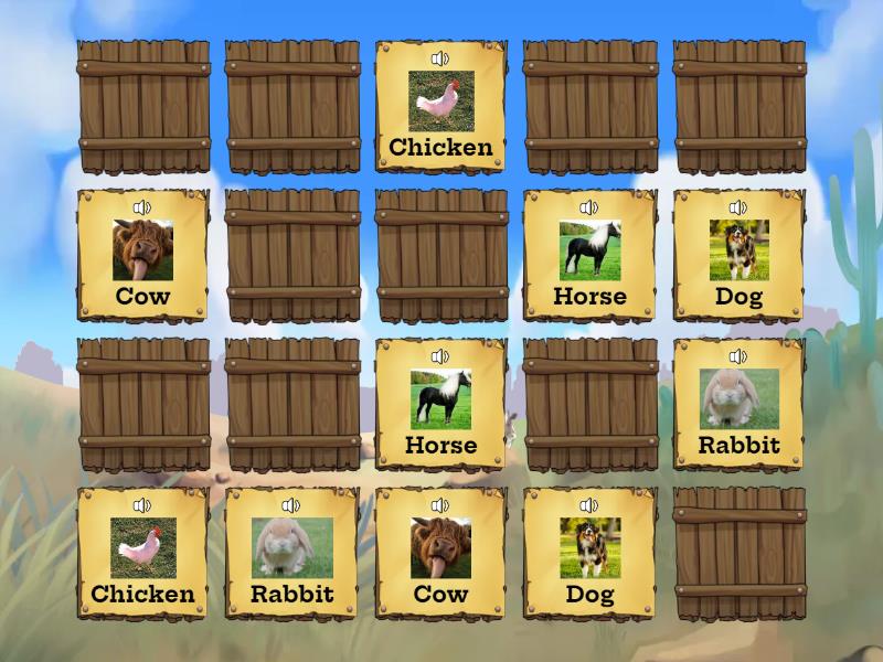 Funny animals on the farm - Matching pairs