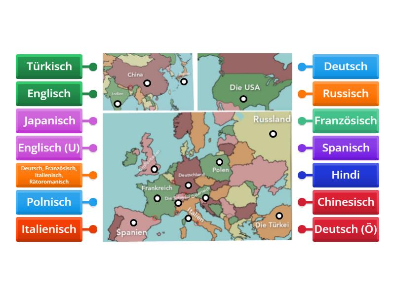 Länder und Sprachen - Ergänzen Sie - Labelled diagram