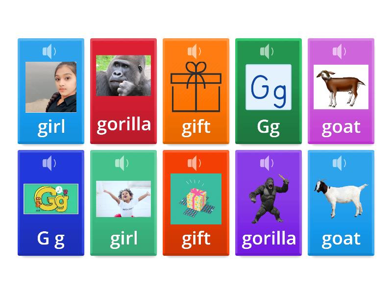 4.OP1 - Gg (gift, girl, gorilla, goat). Choose a random card then Say ...