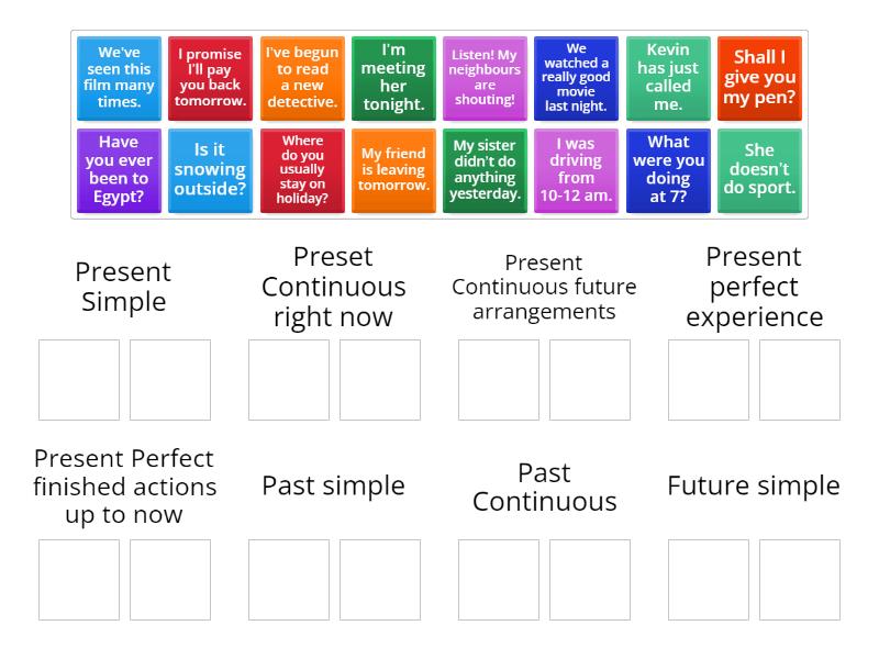 Revision of 6 tenses - Group sort