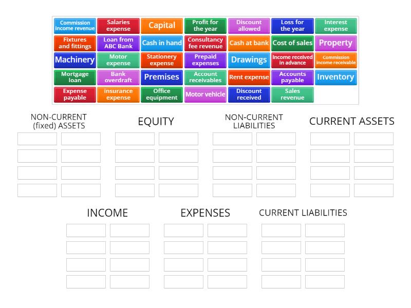 Classification of elements in the accounting equation (Lvl 2) - Group sort