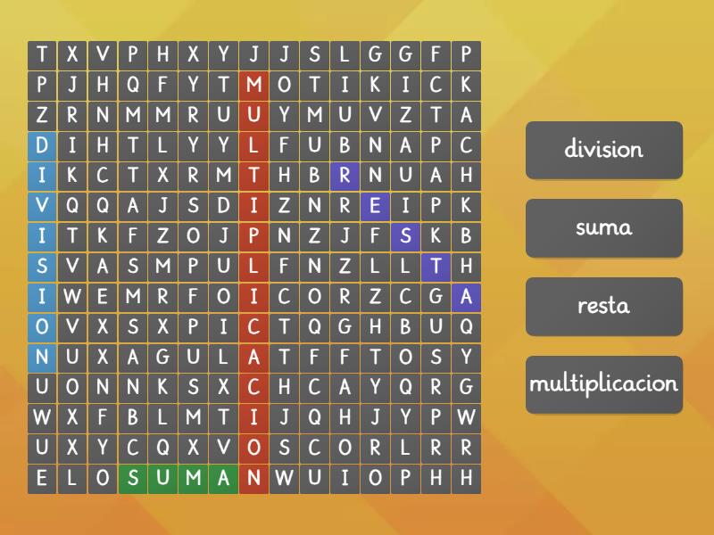 matematicas - Sopa de letras