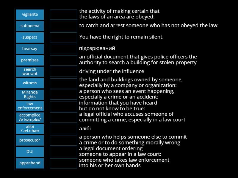 CRIME VOCABULARY | Words & phrases you need to know 2 - Match up