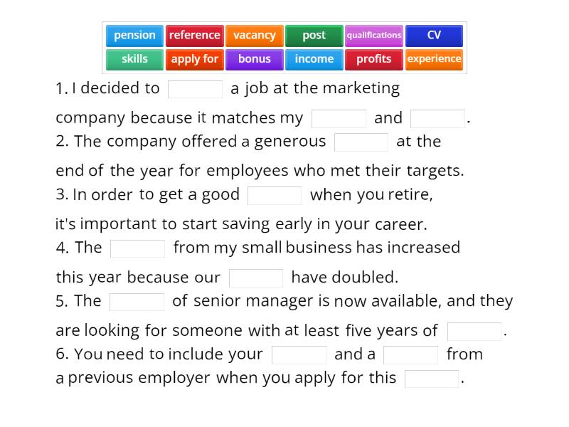 B1+ - job vocabulary - Complete the sentence