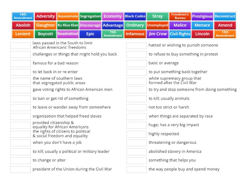 Reconstruction Vocabulary - Match up