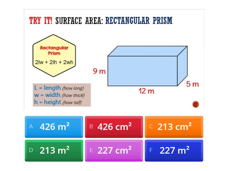 SURFACE AREA: Rectangular Prism - Quiz