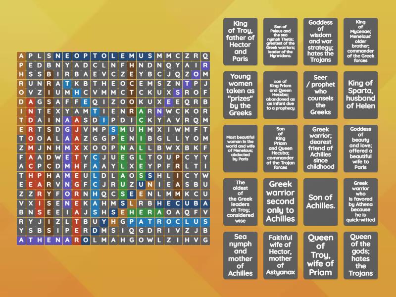 - The Trojan War Characters - Wordsearch