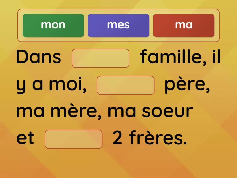 Mon, ma, mes ++ - Completar la frase